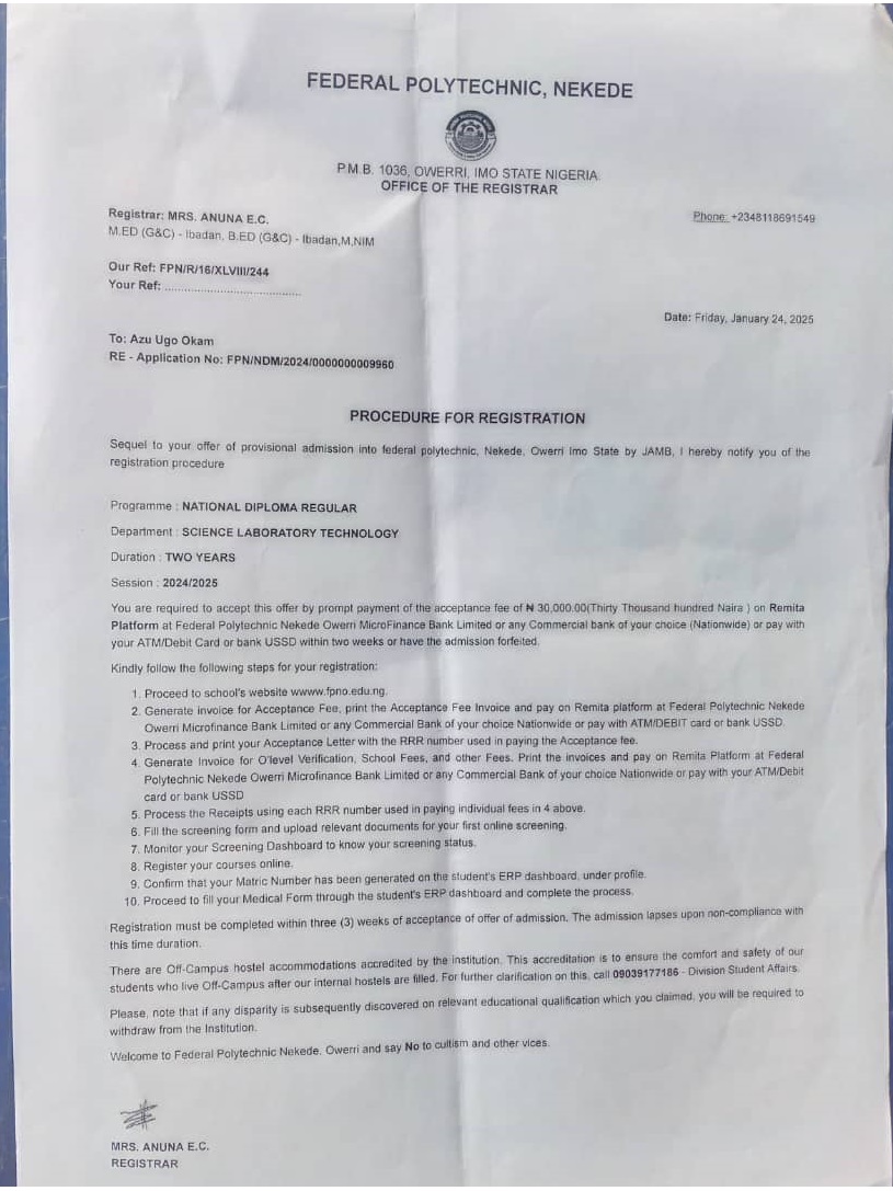 Federal Polytechnic Nekede | Document Upload | Federal Polytechnic Nekede..